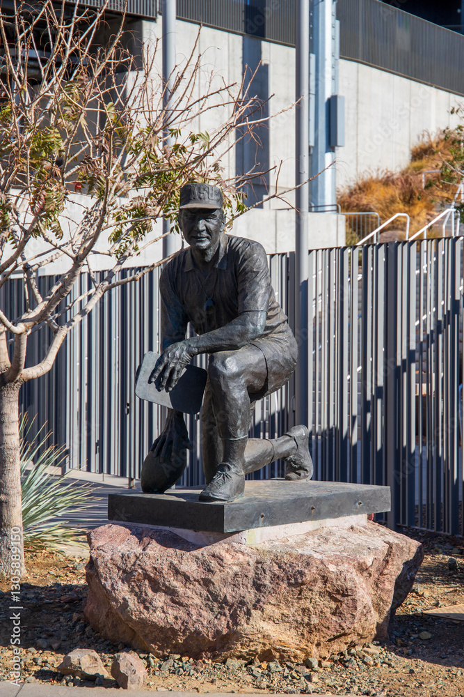 a statue of football coach Frank Kush at Mountain America Stadium on ...