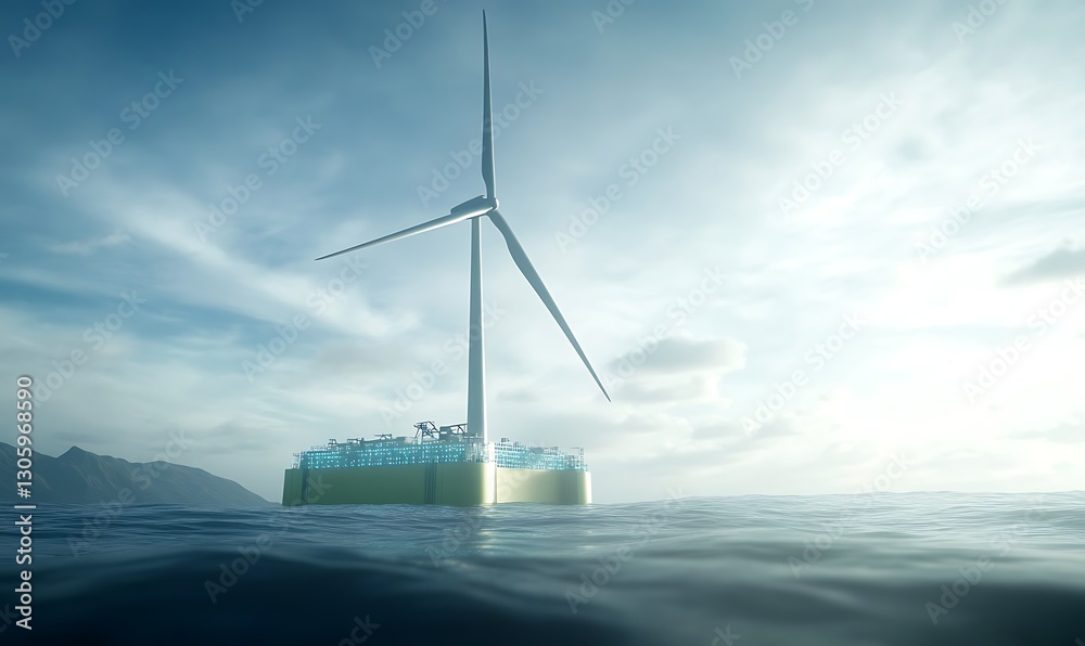 Massive offshore floating wind turbine platform image for renewable ...
