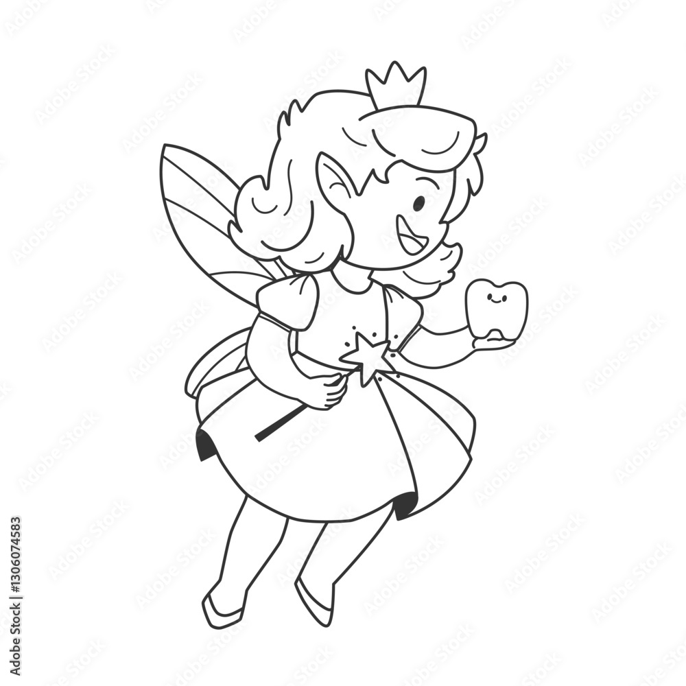 Flying tooth fairy coloring page. Cartoon character for coloring book ...