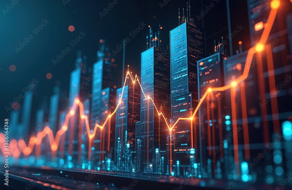 Business graph chart with glowing line on stock trade market. Growth ...
