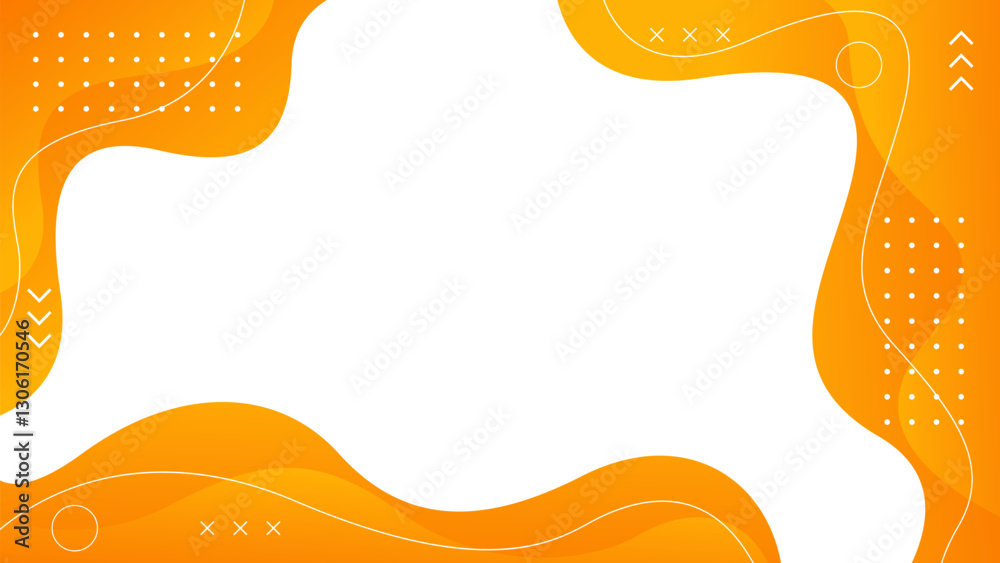 Bright orange fluid wave background with geometric shapes. Abstract ...