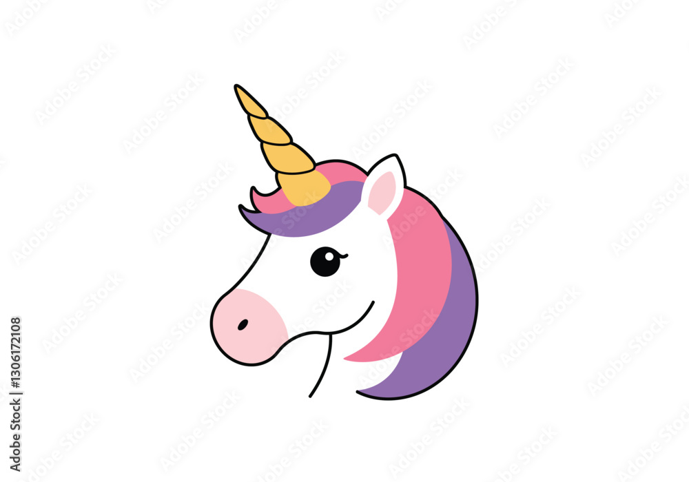 Unicorn face clip art. This image shows a cute unicorn head with a ...