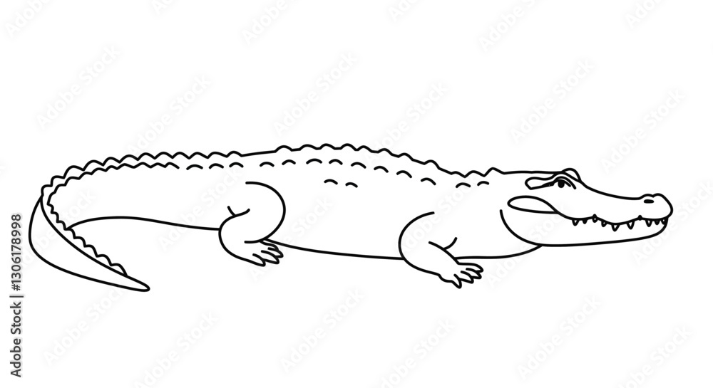 Alligator outline clipart. This image shows a simple black and white ...