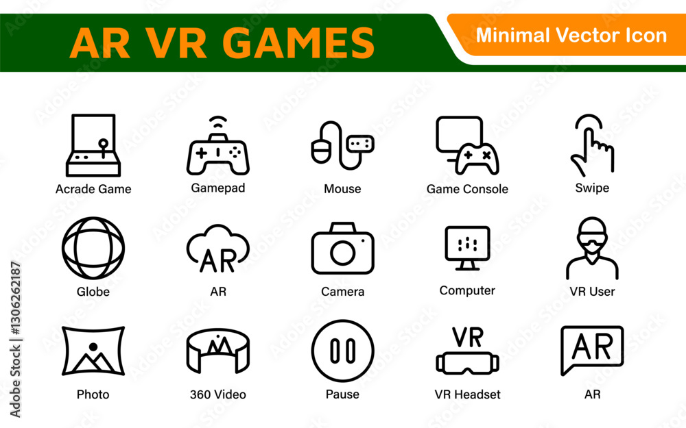 AR VR Games Icons Collection. Vector-Based Icons for Virtual Reality ...