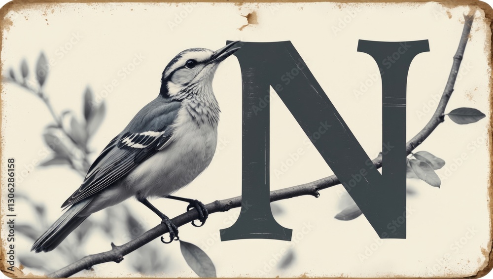 The letter N alongside a nightingale is highlighted on a flashcard ...
