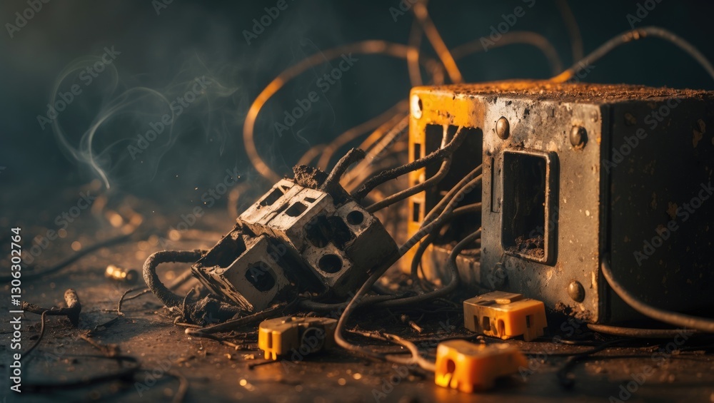 Damaged electricity breaker and short circuit from high voltage ...