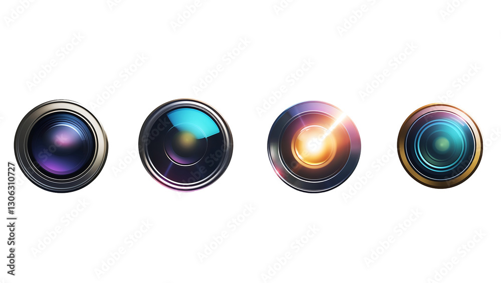 Highly detailed photorealistic camera lenses with vibrant colors and ...