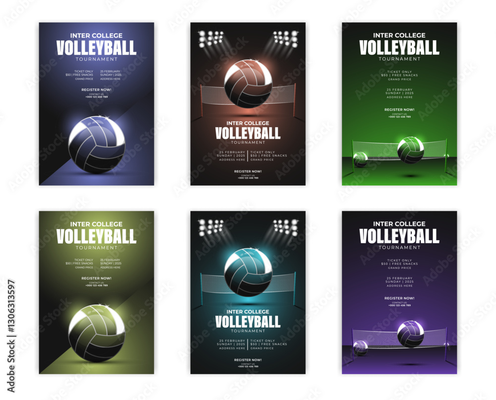 Volleyball tournament posters and flyer with a volleyball ball template ...