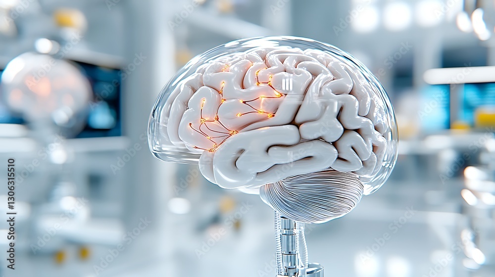 Exploring neural networks laboratory 3d visualization digital space close-up brain science Stock ...