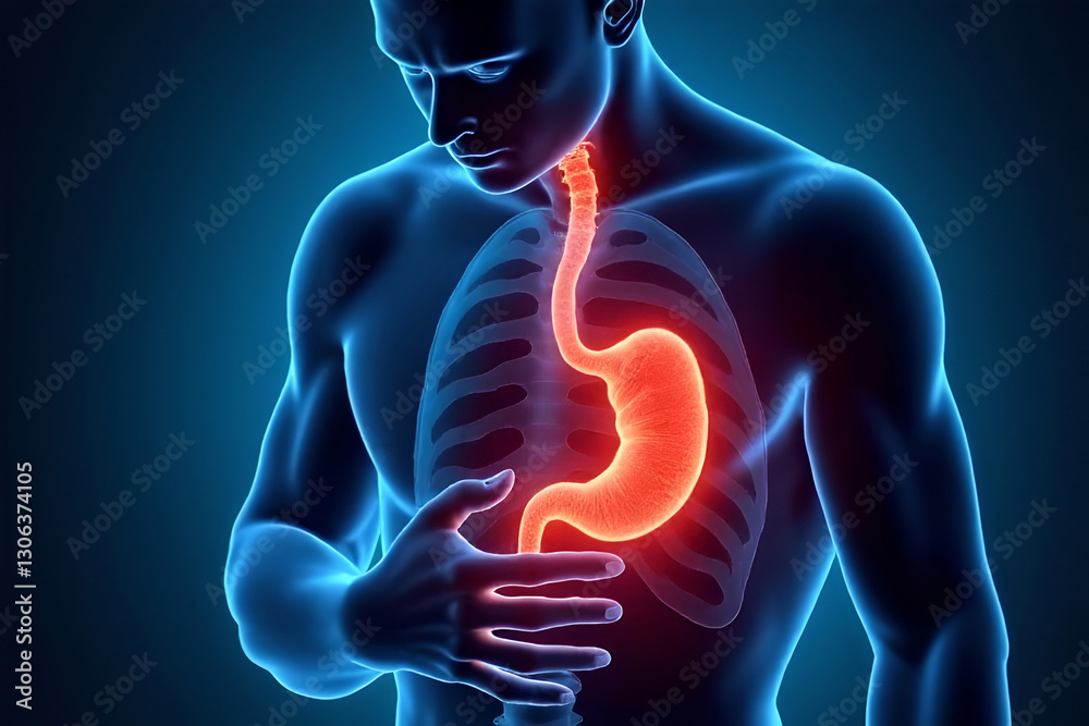 Outline of the human body in an X-ray with emphasis on the digestive ...