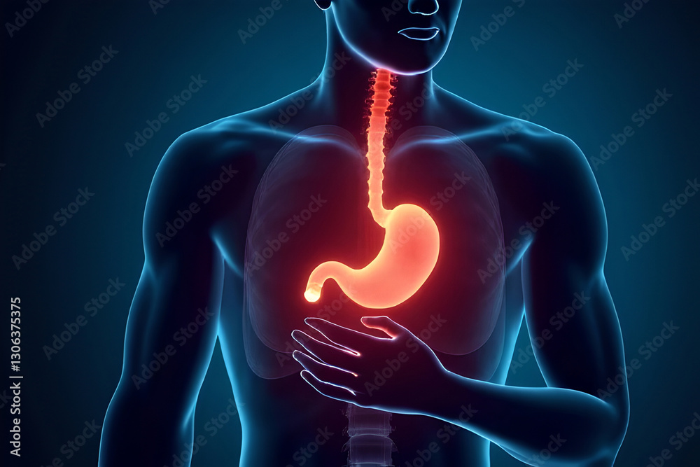 Outline of the human body in an X-ray with emphasis on the digestive ...