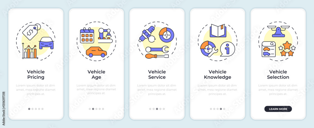 Vehicle evaluation criteria onboarding mobile app screen. Walkthrough 5 ...