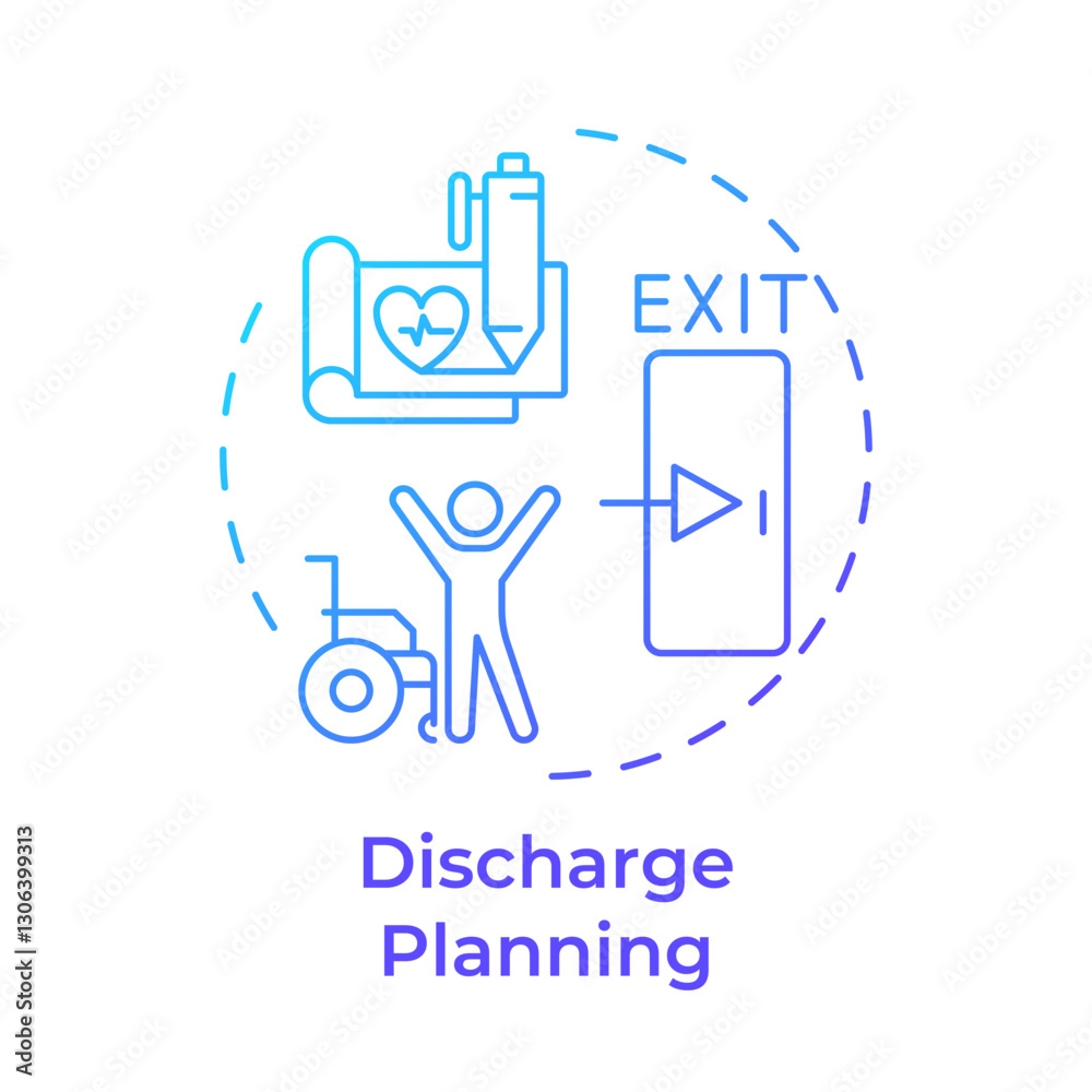 Discharge planning blue gradient concept icon. Patient leaving ...