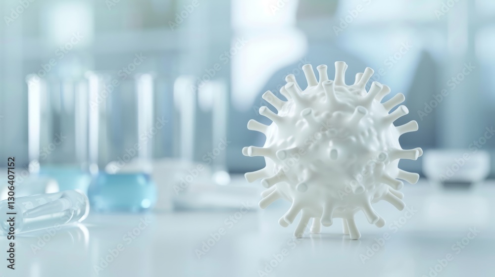 HIV Virus Model In A Research Lab. A 3D model of the HIV virus on a lab ...