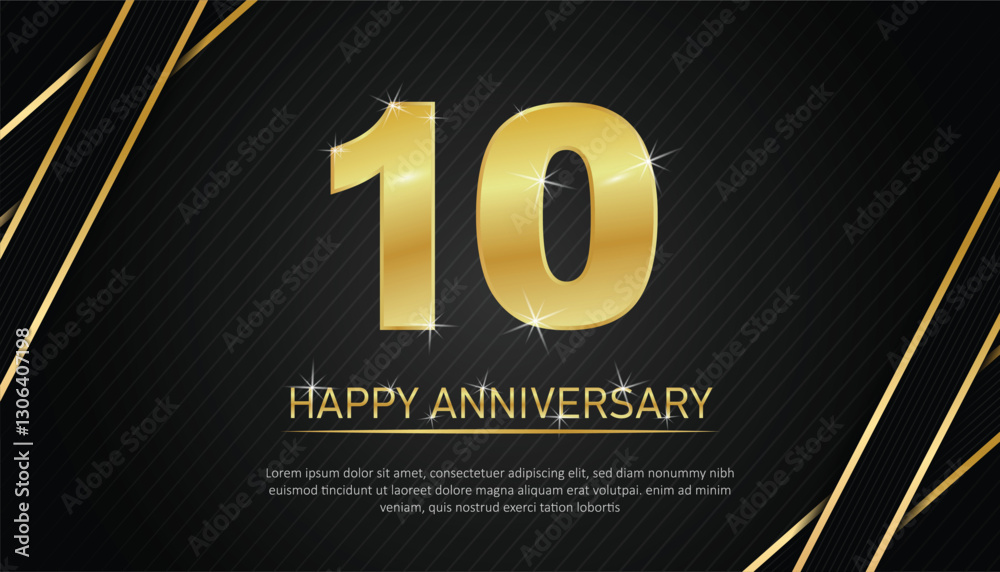 10 year anniversary celebration. 10th anniversary banner black and ...