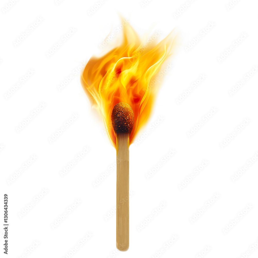 Burning matchstick with bright flame, realistic fire effect clipart on ...