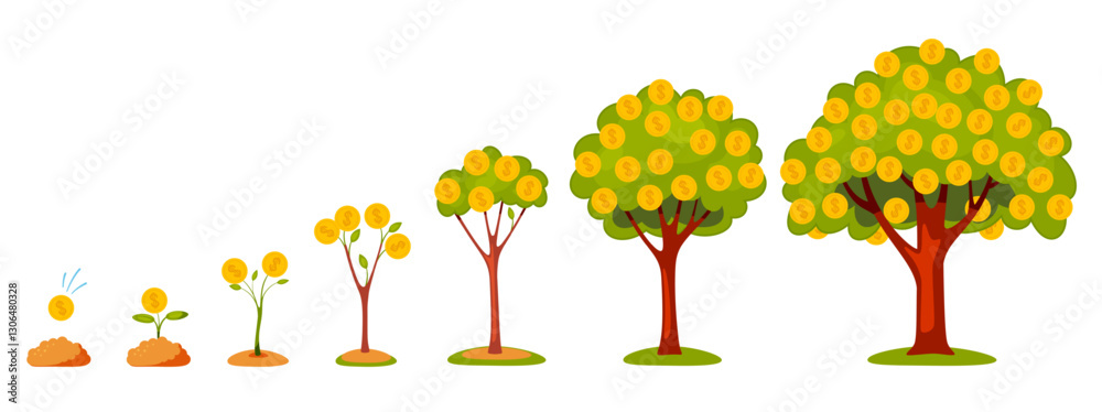 Growth periods money tree. Investment strategy. Cash profit. Financial ...