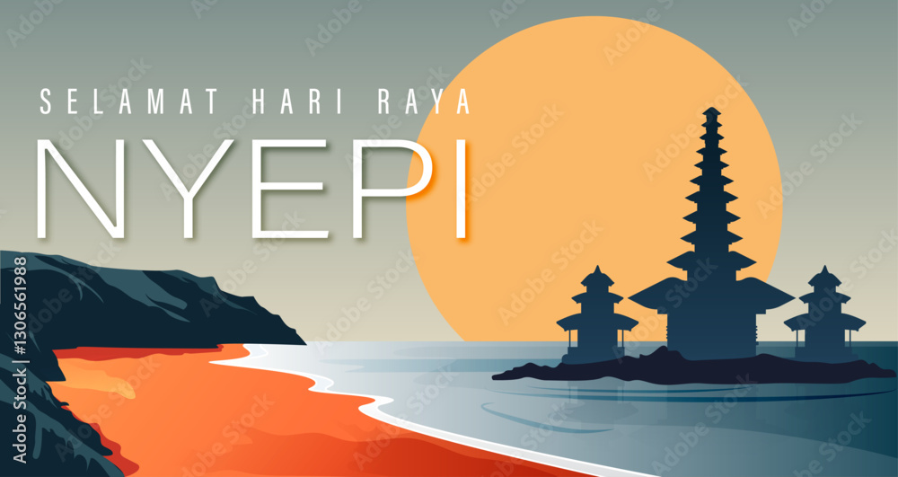 Translation : Happy Nyepi Day. Happy Bali's Day of Silence and Hindu New Year Vector ...