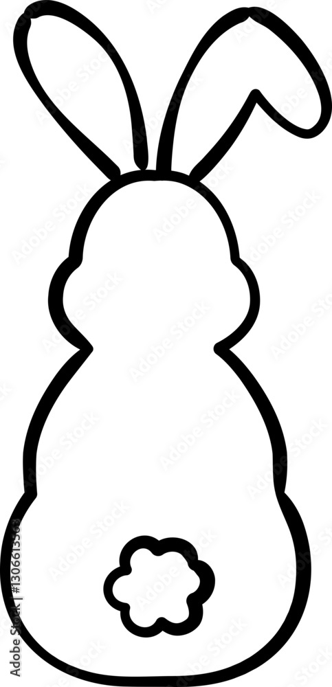 Cute bunny back brush line drawing flat Vector illustration. Simple ...