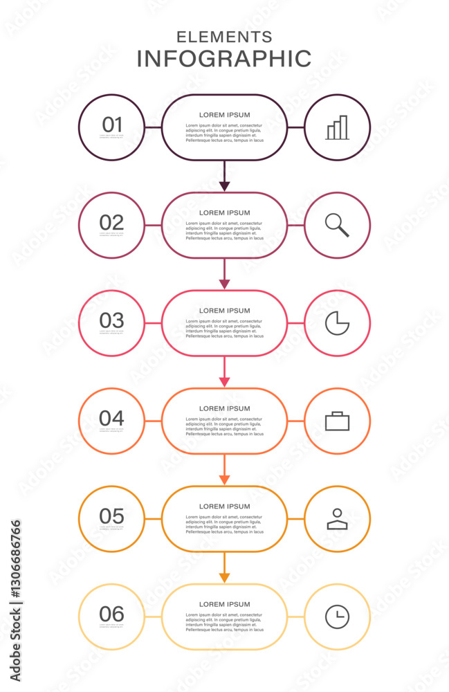 6 steps infographic template with 6 options. Flowchart that can be used ...