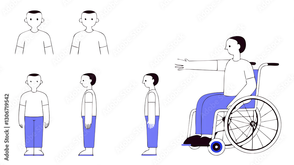 man with disability in wheelchair character constructor for animation ...