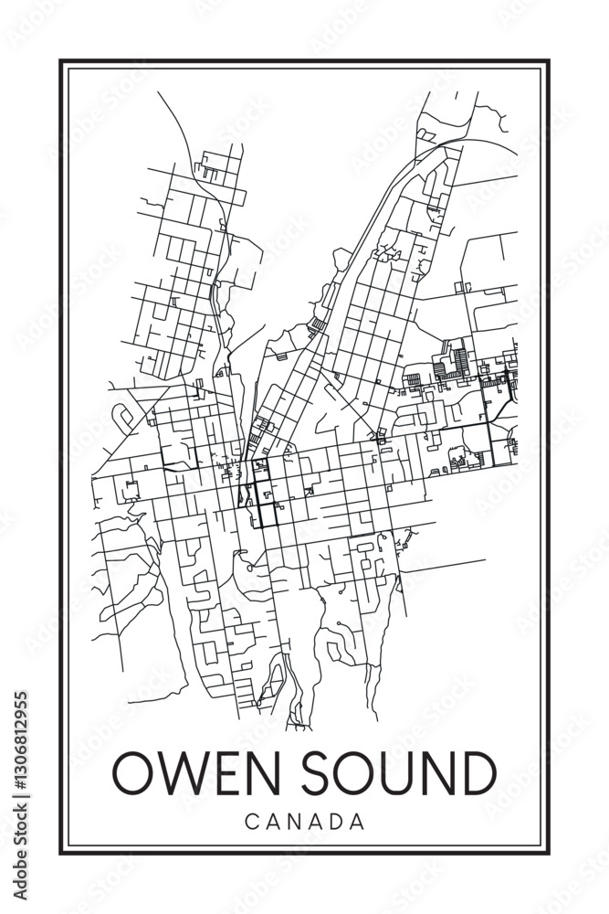 Printable downtown road map poster of the Canadian city of OWEN SOUND ...