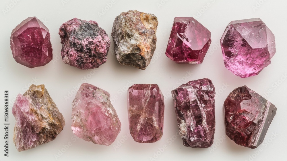 Collection of nine different types of crystals arranged in a grid-like ...