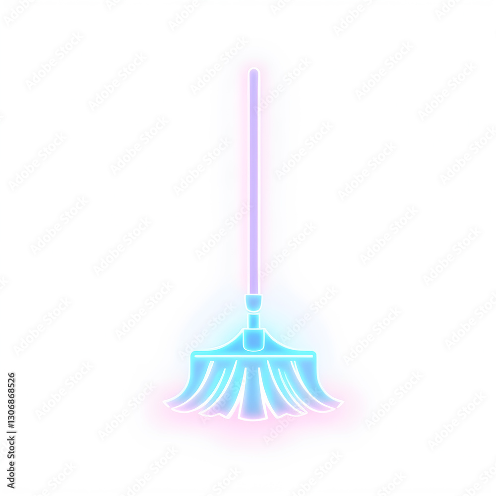 Cleaner mop holographic 3D icon. neon symbol vector illustration ...