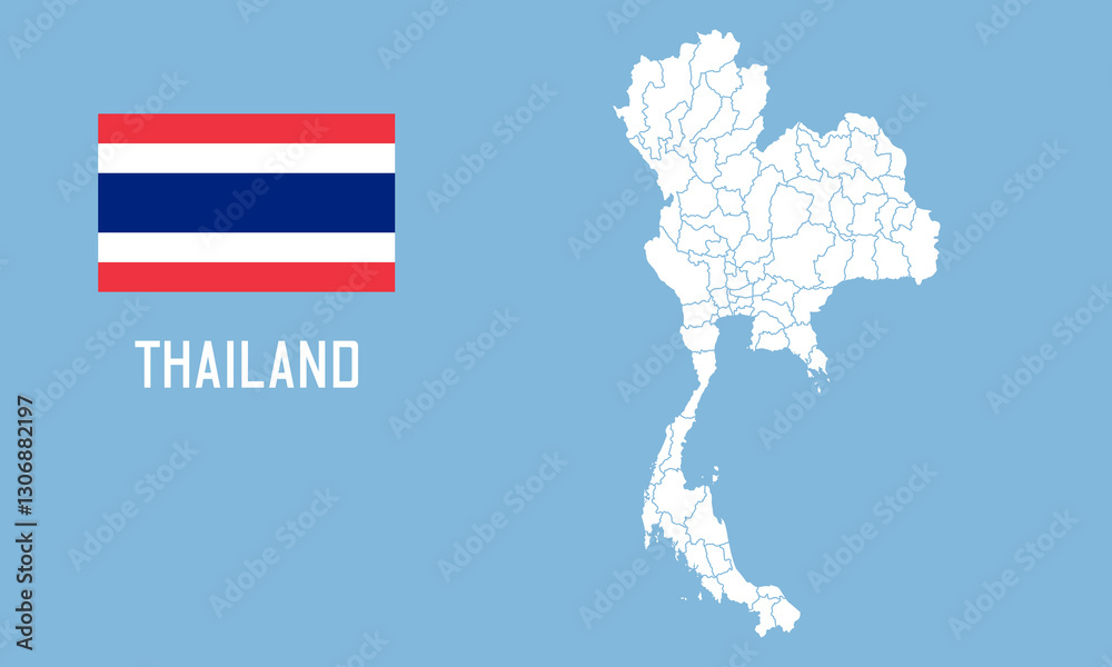 Thailand map. Vector Thailand map with Thailand flag isolated on blue ...