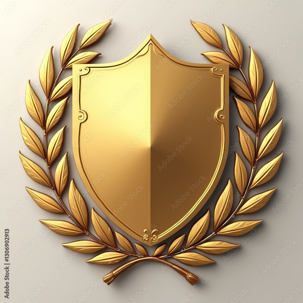 Gold shield with laurel wreath on white background. Symbol of ...