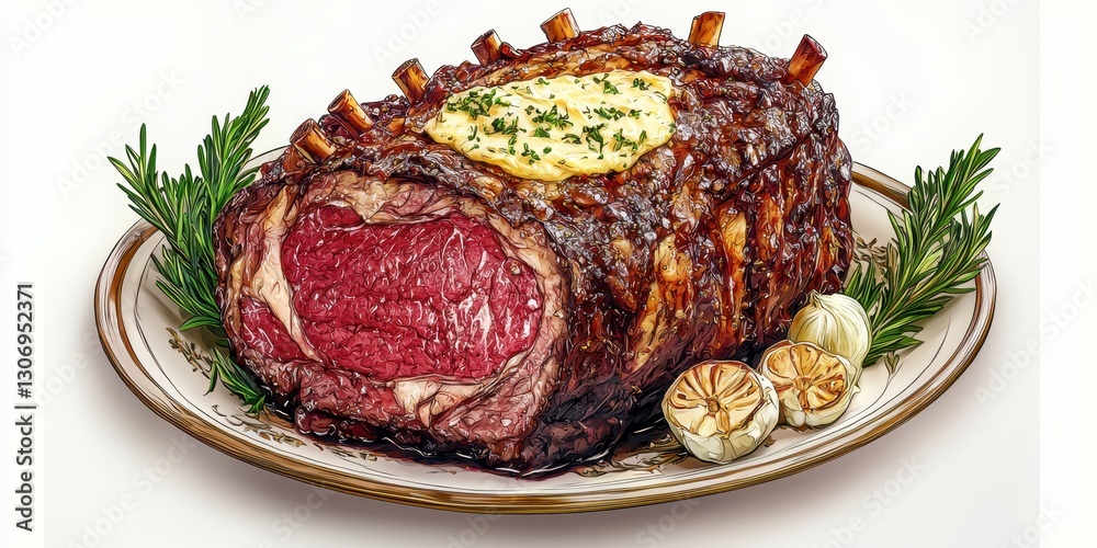 Realistic 3D Icon Cartoon of A Gourmet Slow-Roasted Beef Prime Rib with ...