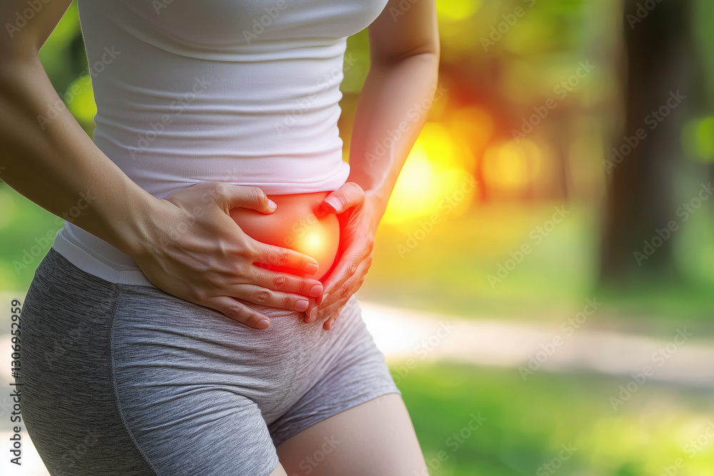 Menstrual pain, woman with stomachache suffering from pms ...