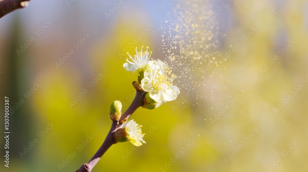 Airborne pollen particles floating in the air, representing seasonal ...