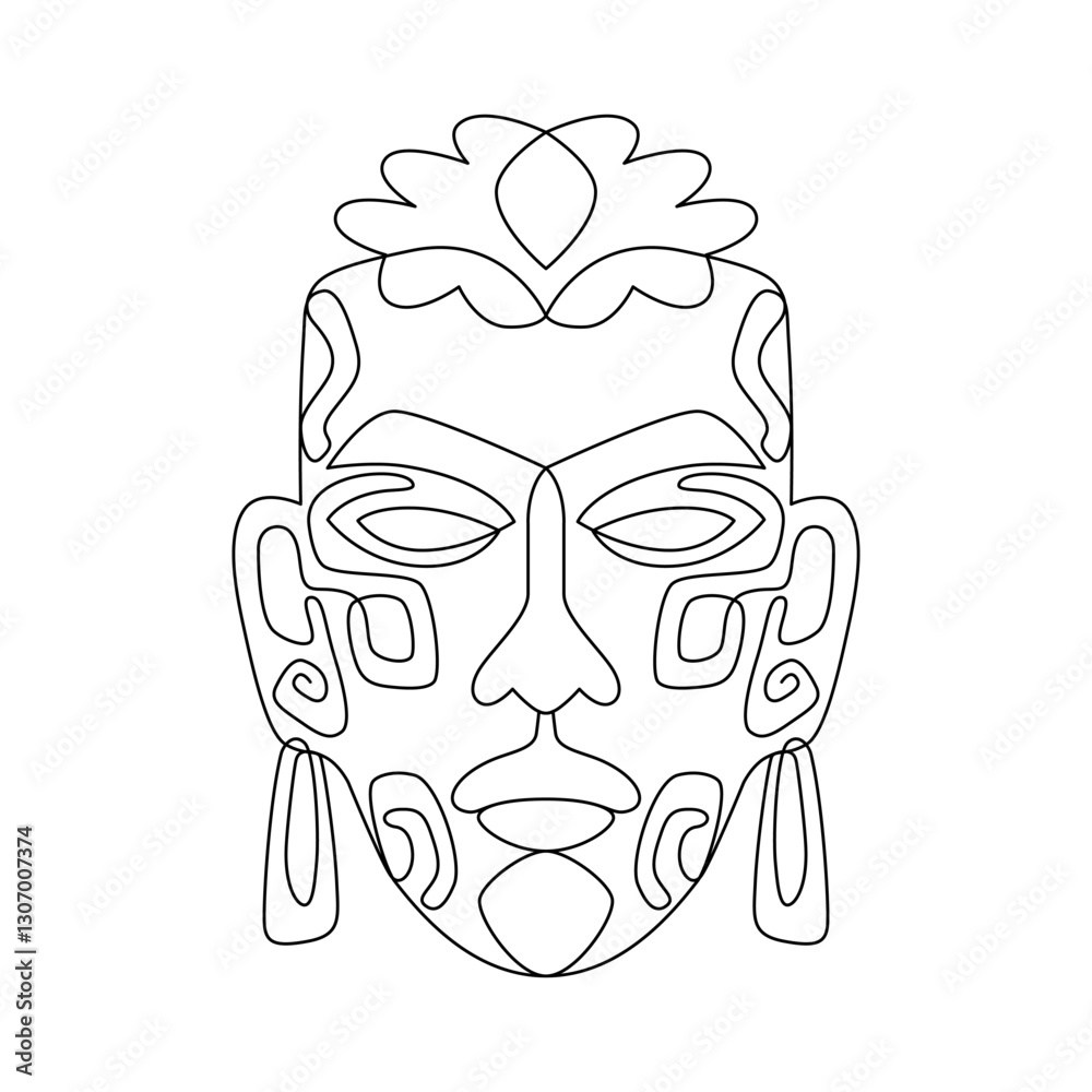Ethnic Mask, drawn with continuous line in minimalism, abstract, Yoruba ...