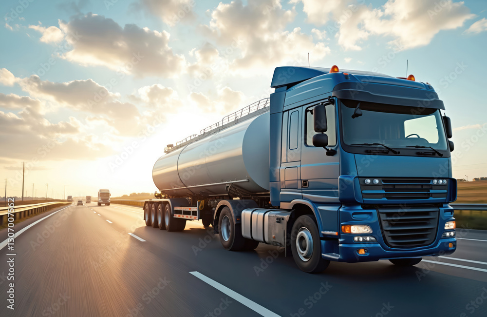 Blue semi truck transports dangerous goods in silver propane tank on ...
