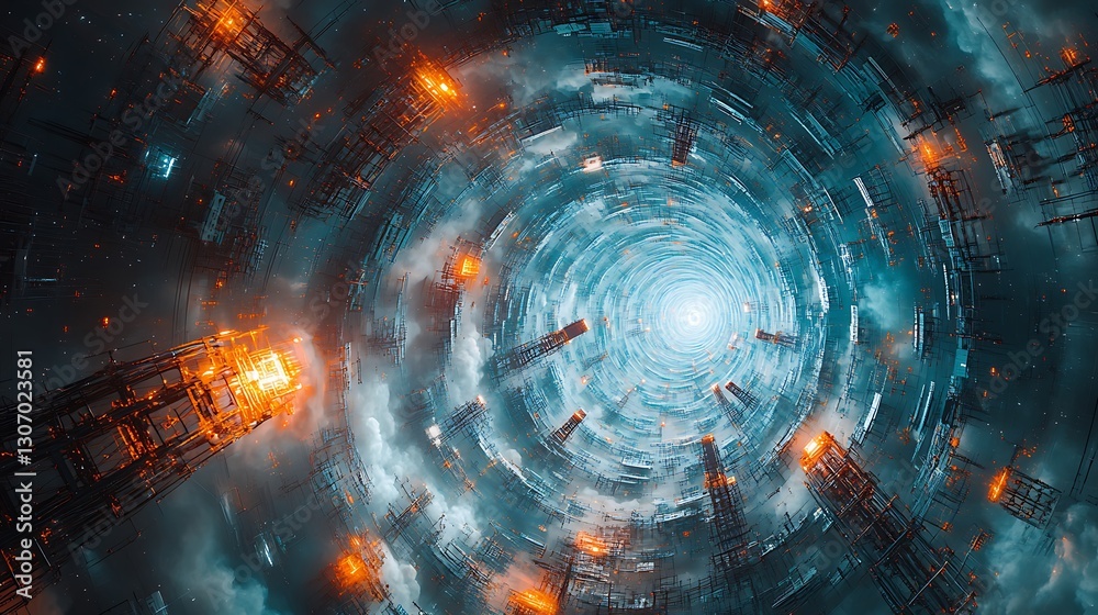 Swirling map of cell towers and coverage zones illustrating the ...