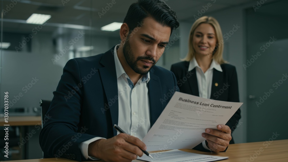 Business loan contract signing in office between professional man and ...