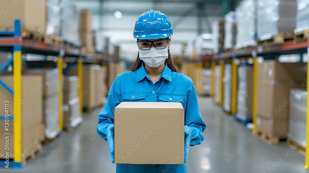 Warehouse operations employee handling package distribution center ...