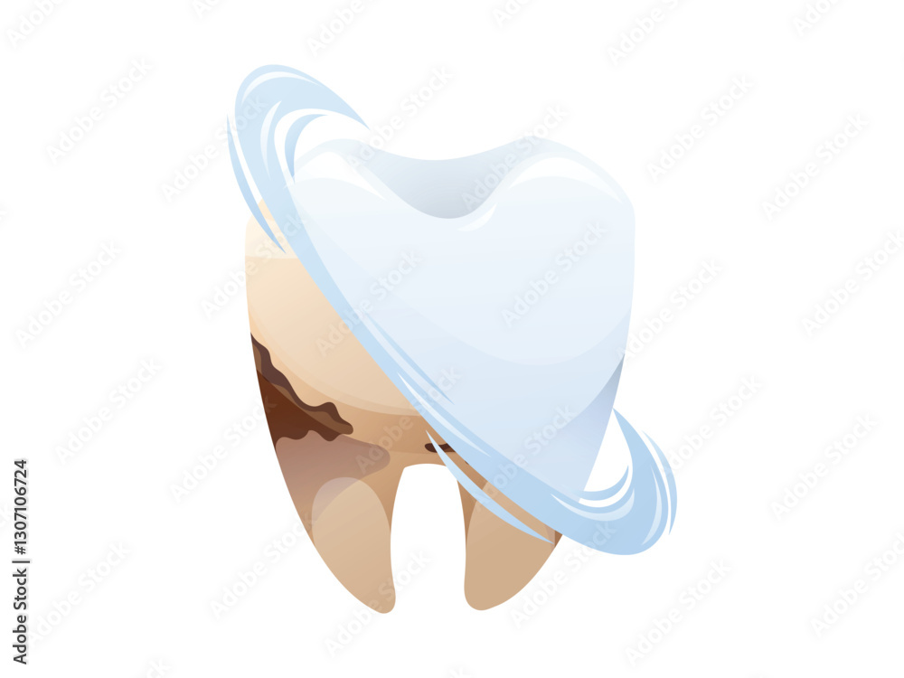 Vector isolated Cartoon illustration of a dirty tooth being cleaned ...
