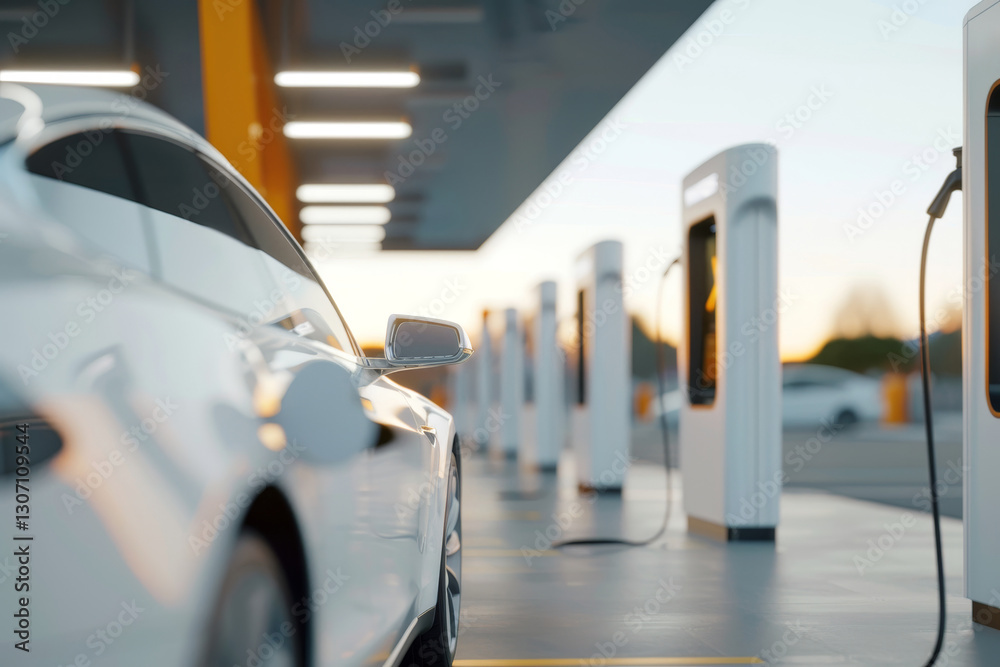 Hydrogen fueling station servicing modern electric vehicle . EV ...