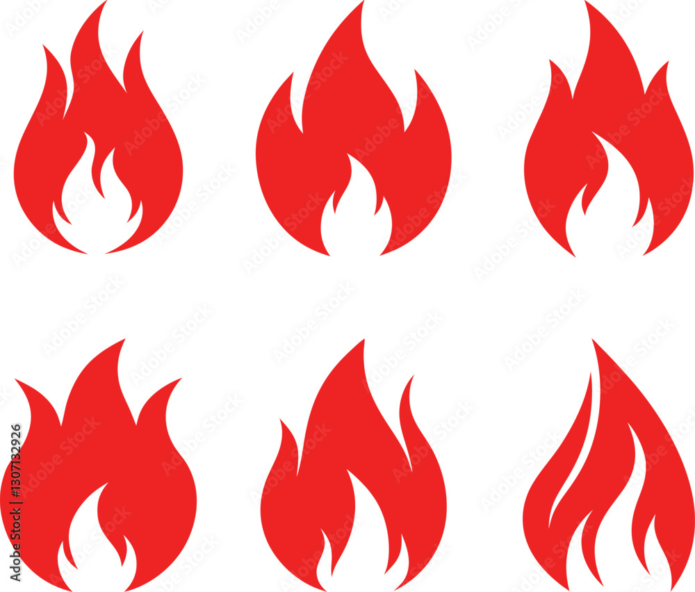 Minimalist and Modern Blazing Fire Flame Symbols. Simple Red Burning ...