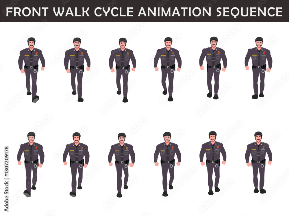 Vector de Stock Police Officer Character walk cycle animation sequence. Front walk frame by ...