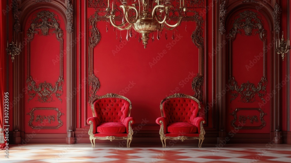 Red Interior. Luxury Interior of Royal Palace with Red Velvet Armchairs ...