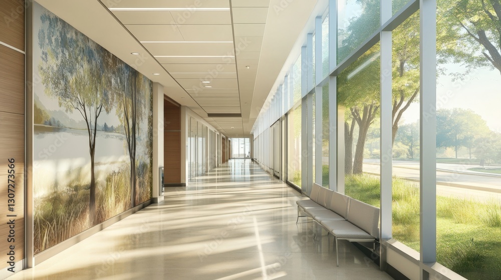 A welldesigned corridor that blends open spaces with modern elements ...