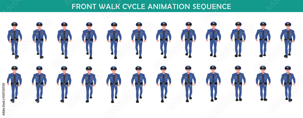 Vector de Stock Police Officer Character walk cycle animation sequence ...
