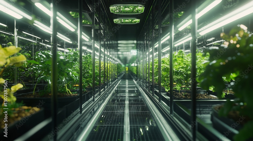 Glass walled hydroponic farm crystal clear reflection ultra detailed ...