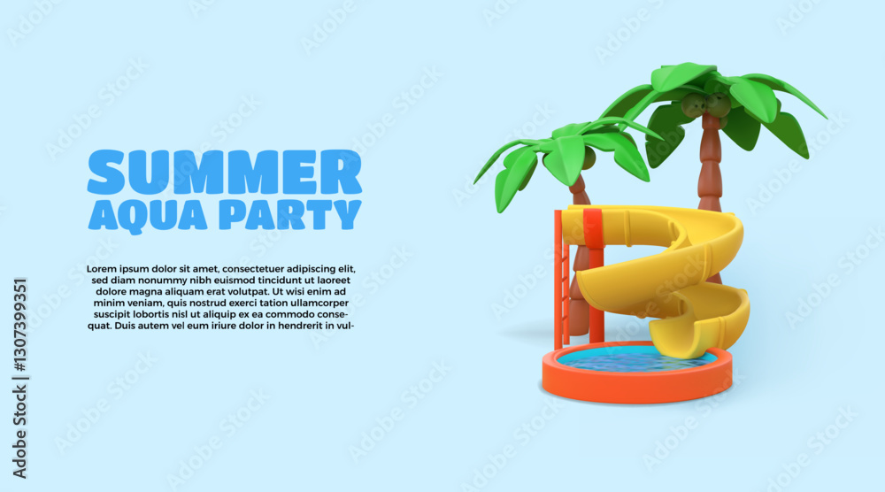 3D water slide. Amusement park. Swimming pool with render waterslide ...
