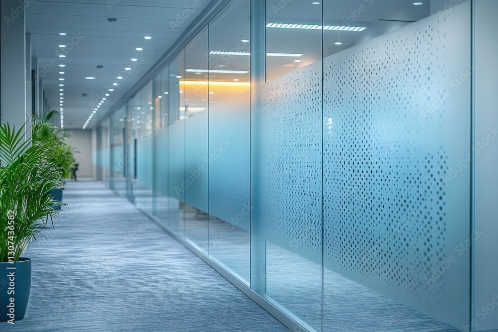 Office corridor with glass walls and frosted privacy film Modern ...
