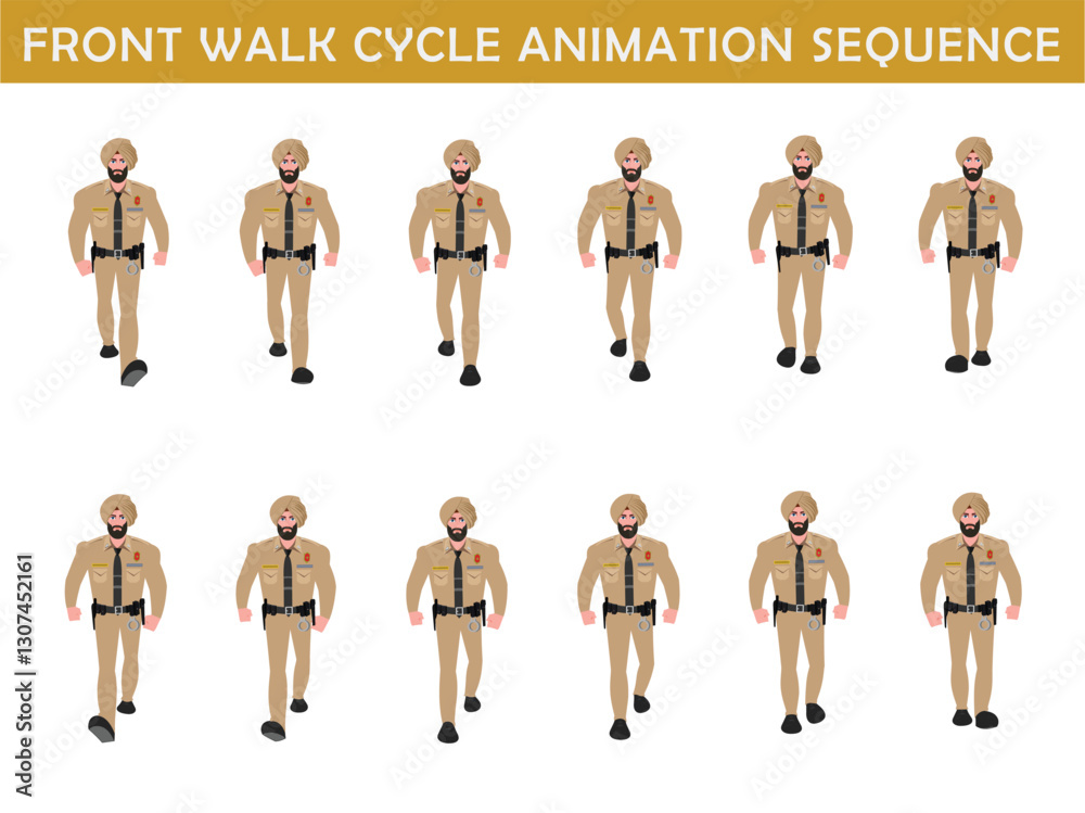 Vector de Stock Police Officer Character walk cycle animation sequence ...
