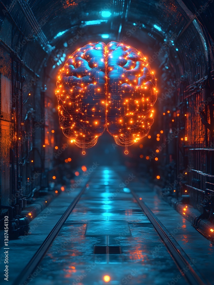 AI in Business Icon A glowing digital brain of interconnected circuits ...